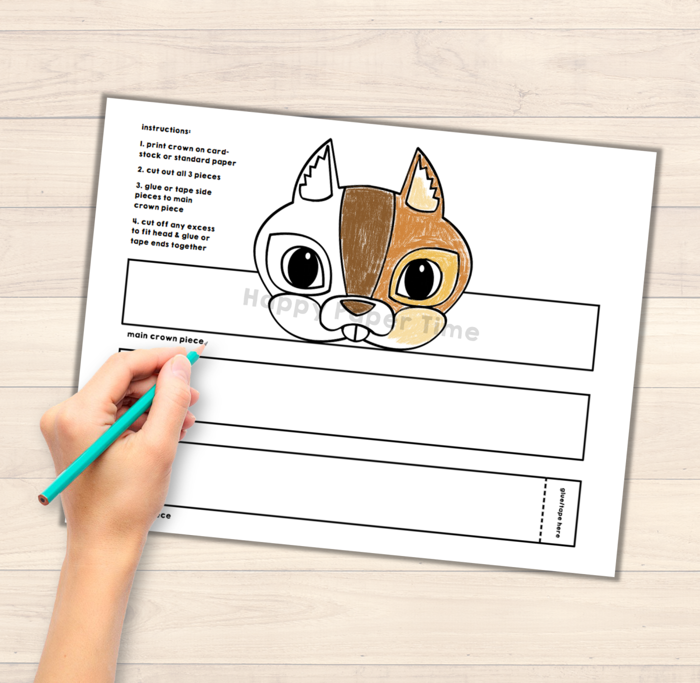 Squirrel Paper Crowns Printable Forest Animal Coloring Craft | Made By ...