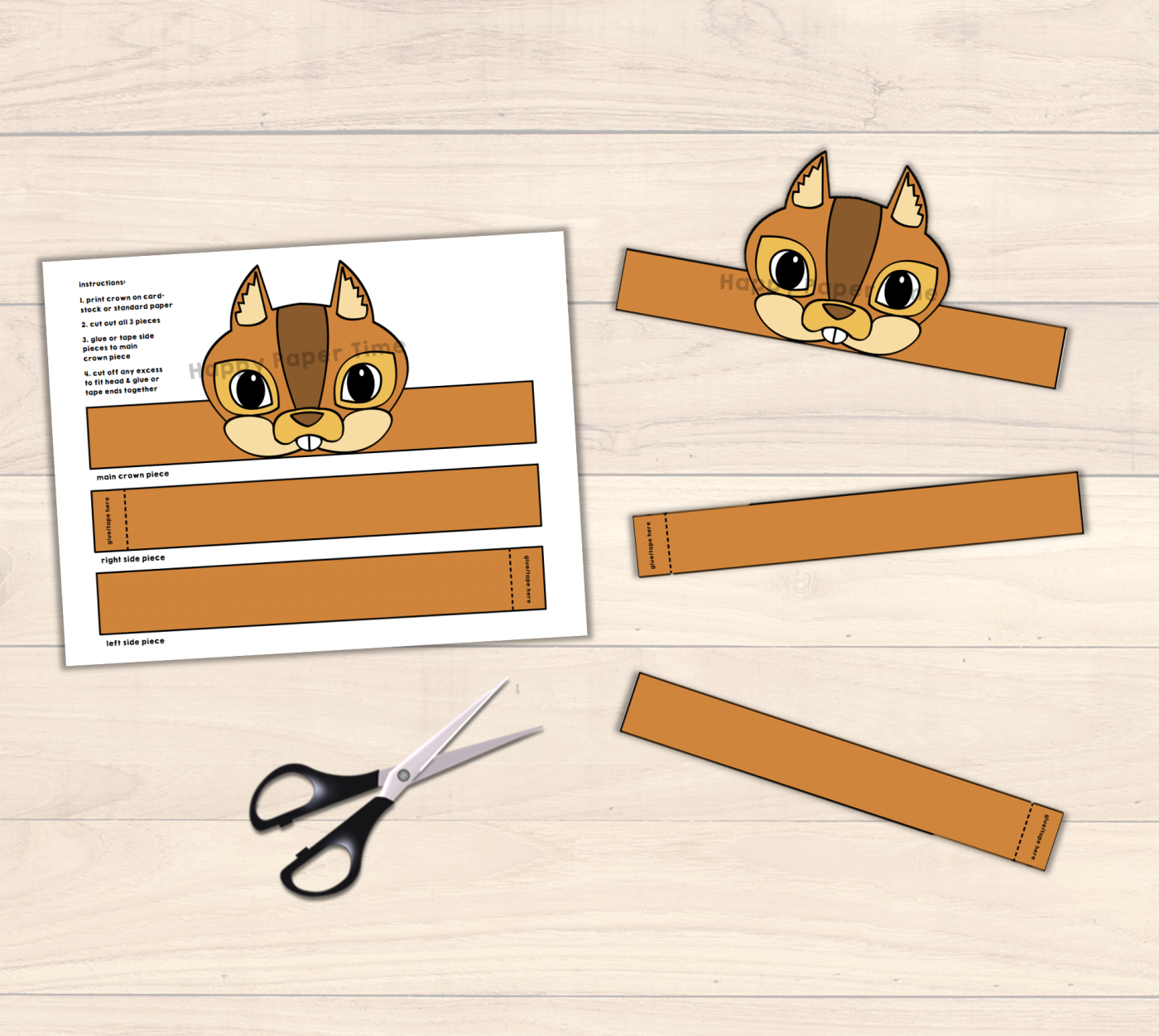 Squirrel Paper Crowns Printable Forest Animal Coloring Craft | Made By ...