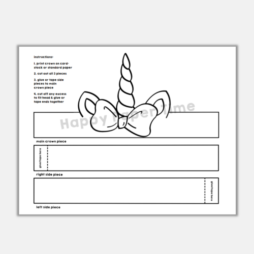 Unicorn Paper Crown Printable Bow Coloring Craft Activity | Made By ...