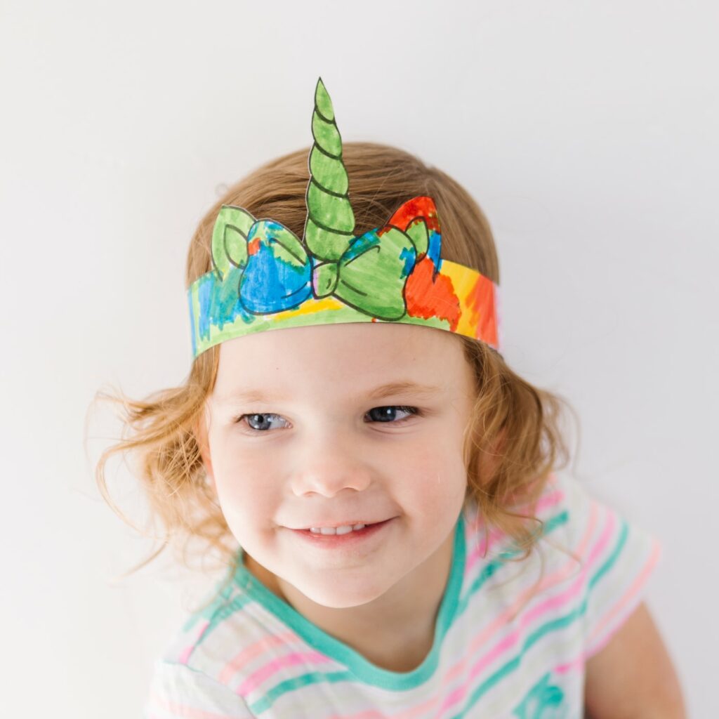 Unicorn Paper Crown Printable Bow Coloring Craft Activity | Made By ...