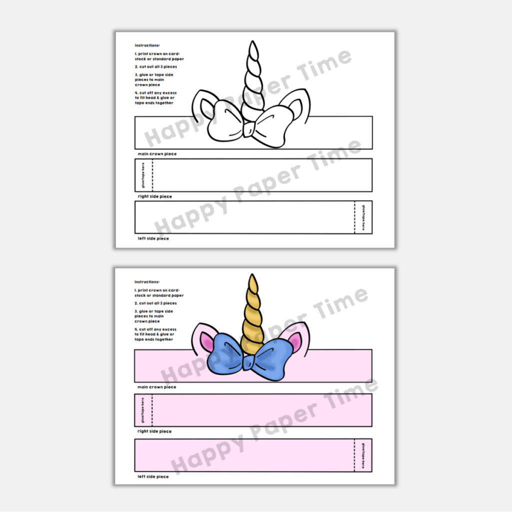 Unicorn Paper Crowns Printable Bow Coloring Craft Activity | Made By ...