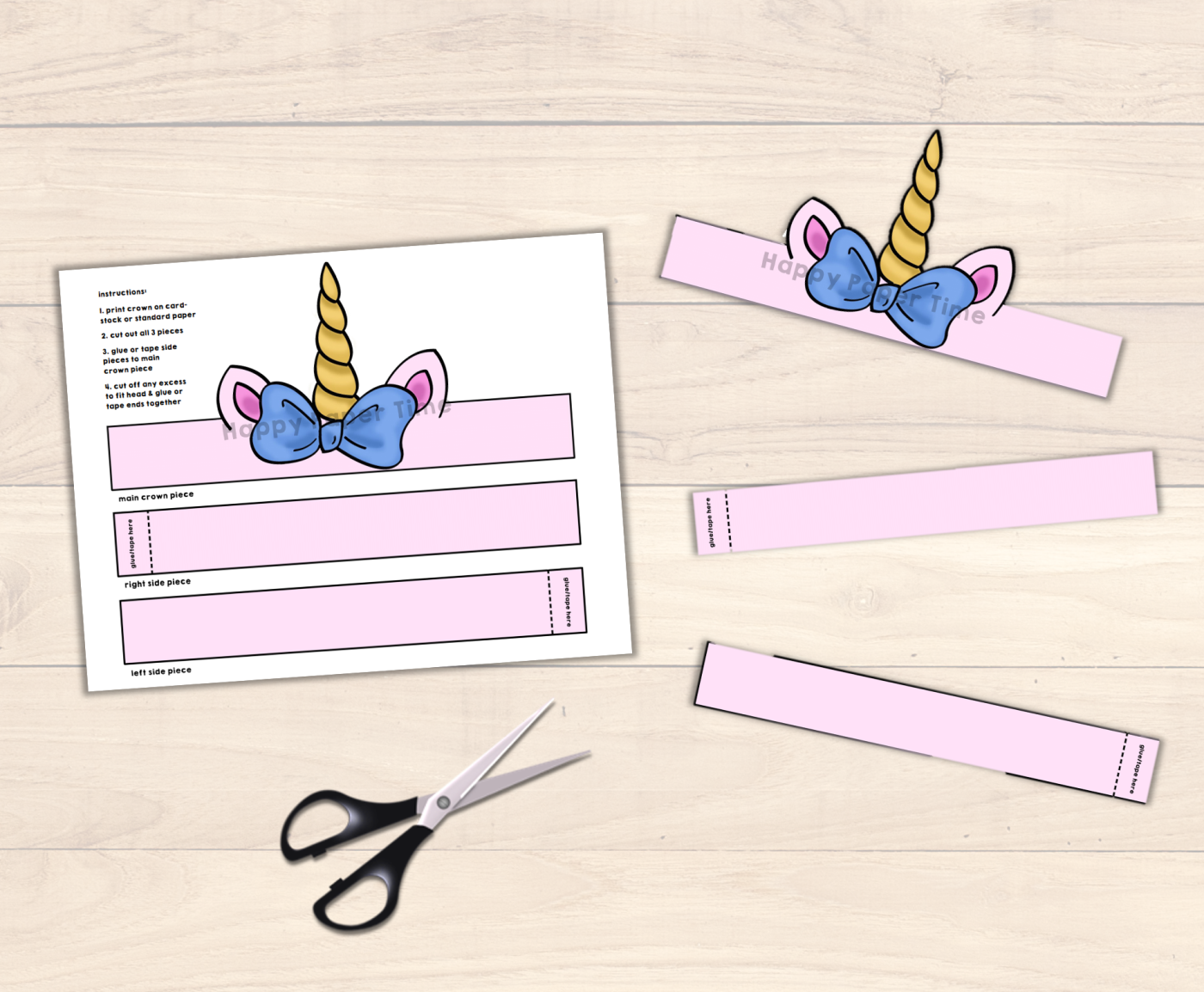 Unicorn Paper Crowns Printable Bow Coloring Craft Activity | Made By ...