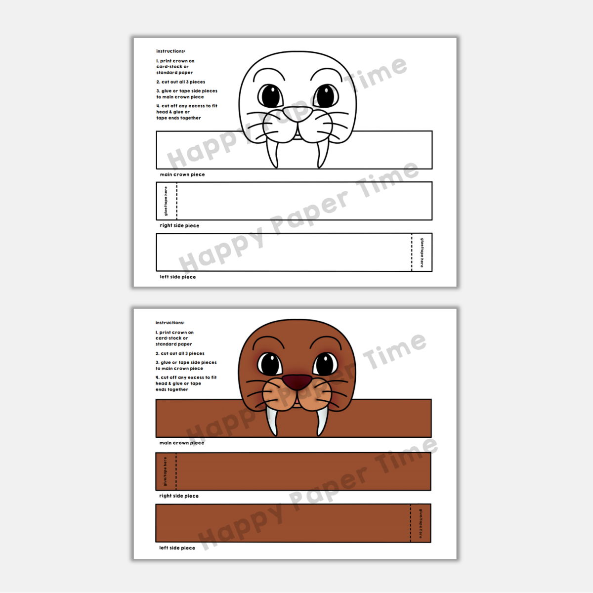 Walrus Paper Crowns Printable Ocean Sea Animal Coloring Craft | Made By ...