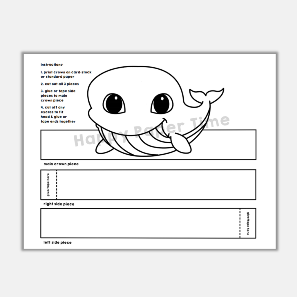 Whale Paper Crown Printable Ocean Sea Animal Coloring Craft | Made By ...