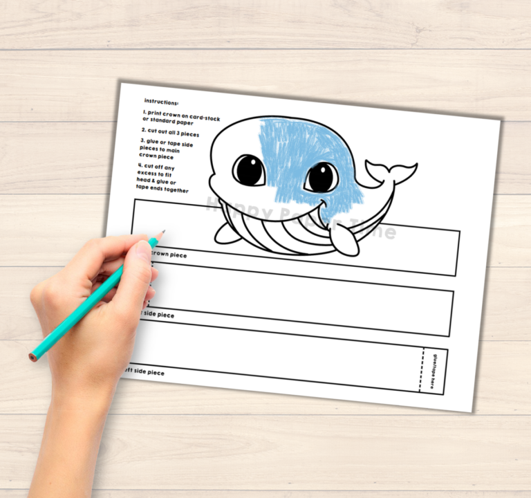 Whale Paper Crown Printable Ocean Sea Animal Coloring Craft | Made By ...