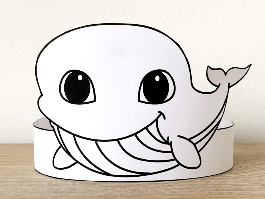 Whale Paper Crown Printable Ocean Sea Animal Coloring Craft | Made By ...