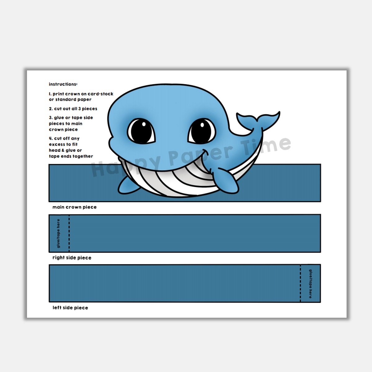 Whale Paper Crown Printable Ocean Sea Animal Costume Craft | Made By ...