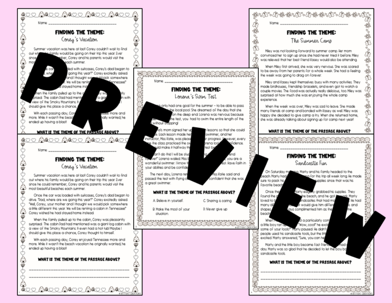 Finding the Theme of a Story | Teaching Theme Worksheets | Summer ...