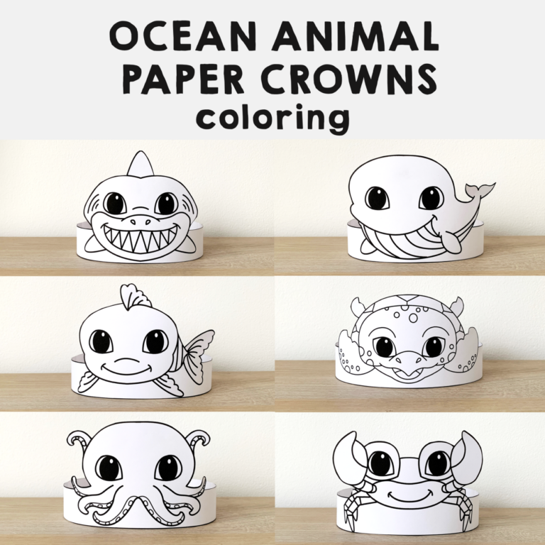 Ocean Animals Sea Paper Crowns Printable Coloring Craft Activity | Made ...