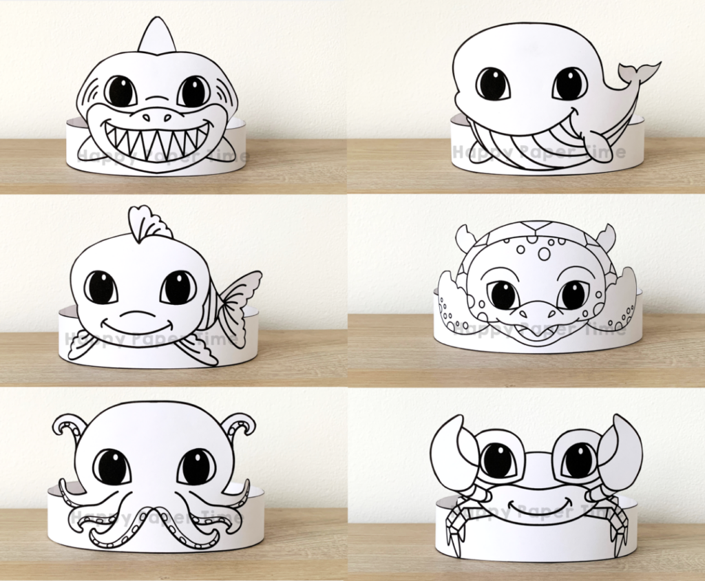 Ocean Animals Sea Paper Crowns Printable Coloring Craft Activity | Made ...