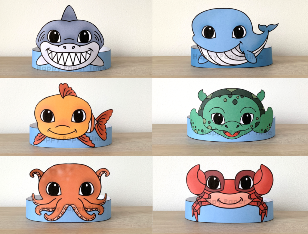 Ocean Animals Sea Paper Crowns Printable Costume Craft Activity - Made ...