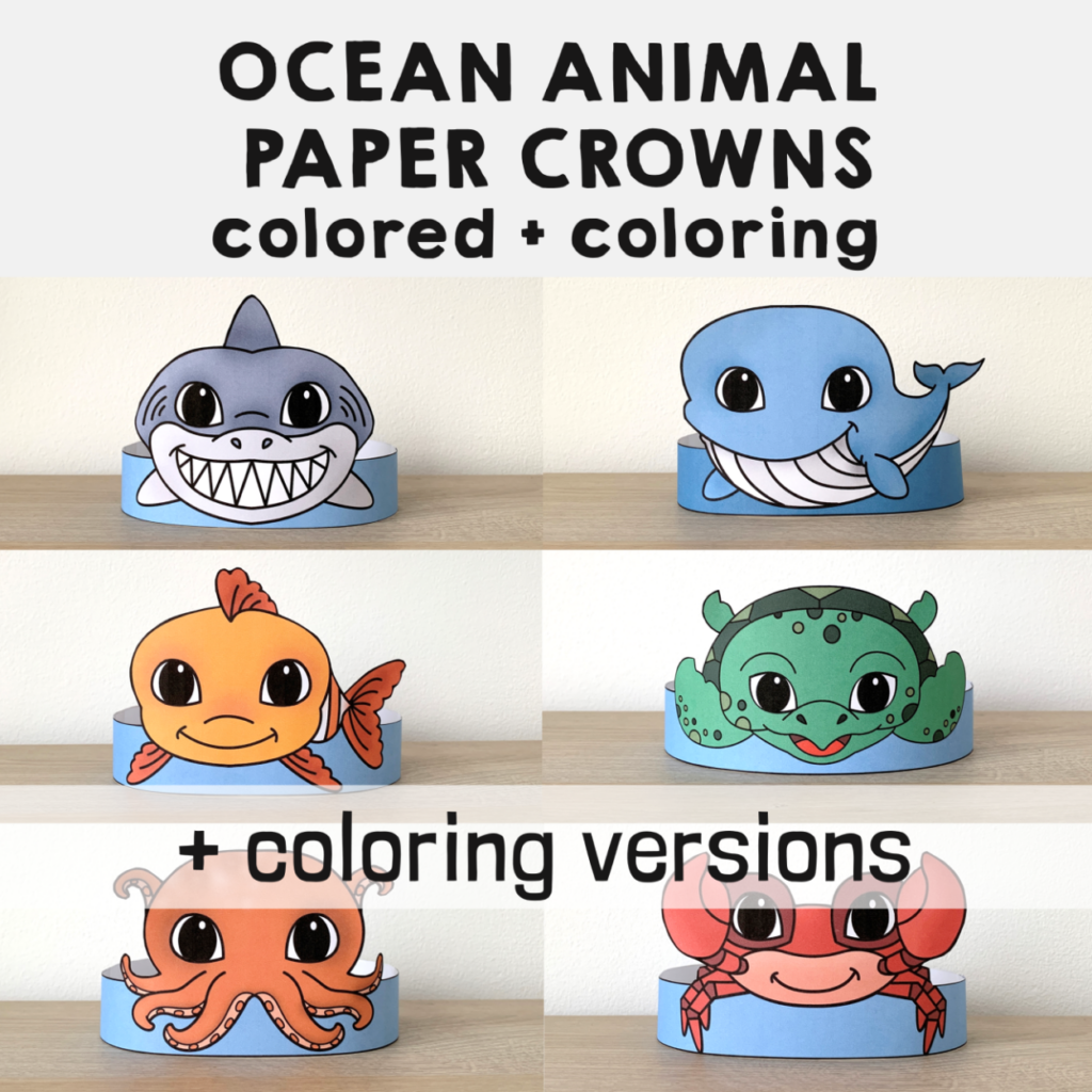 Ocean Animals Sea Paper Crowns Printable Coloring Craft Activity | Made ...