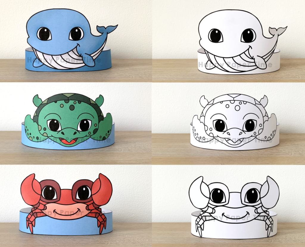 Ocean Animals Sea Paper Crowns Printable Coloring Craft Activity | Made ...