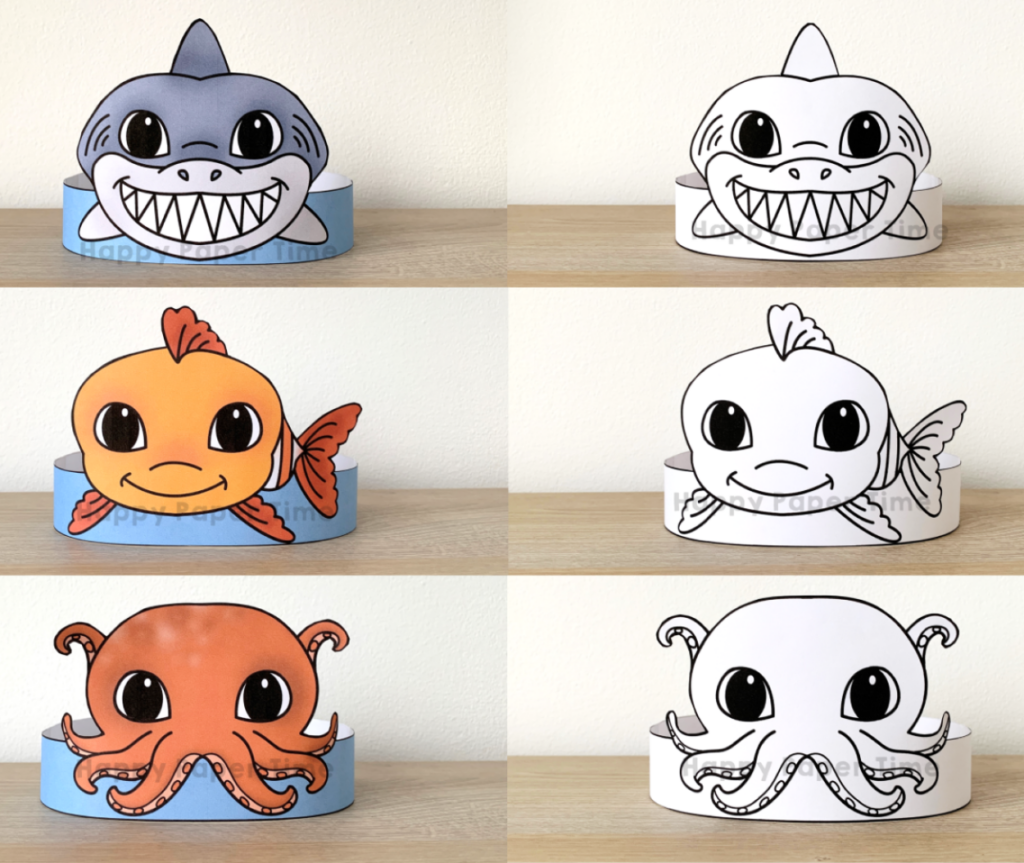 Ocean Animals Sea Paper Crowns Printable Coloring Craft Activity | Made ...