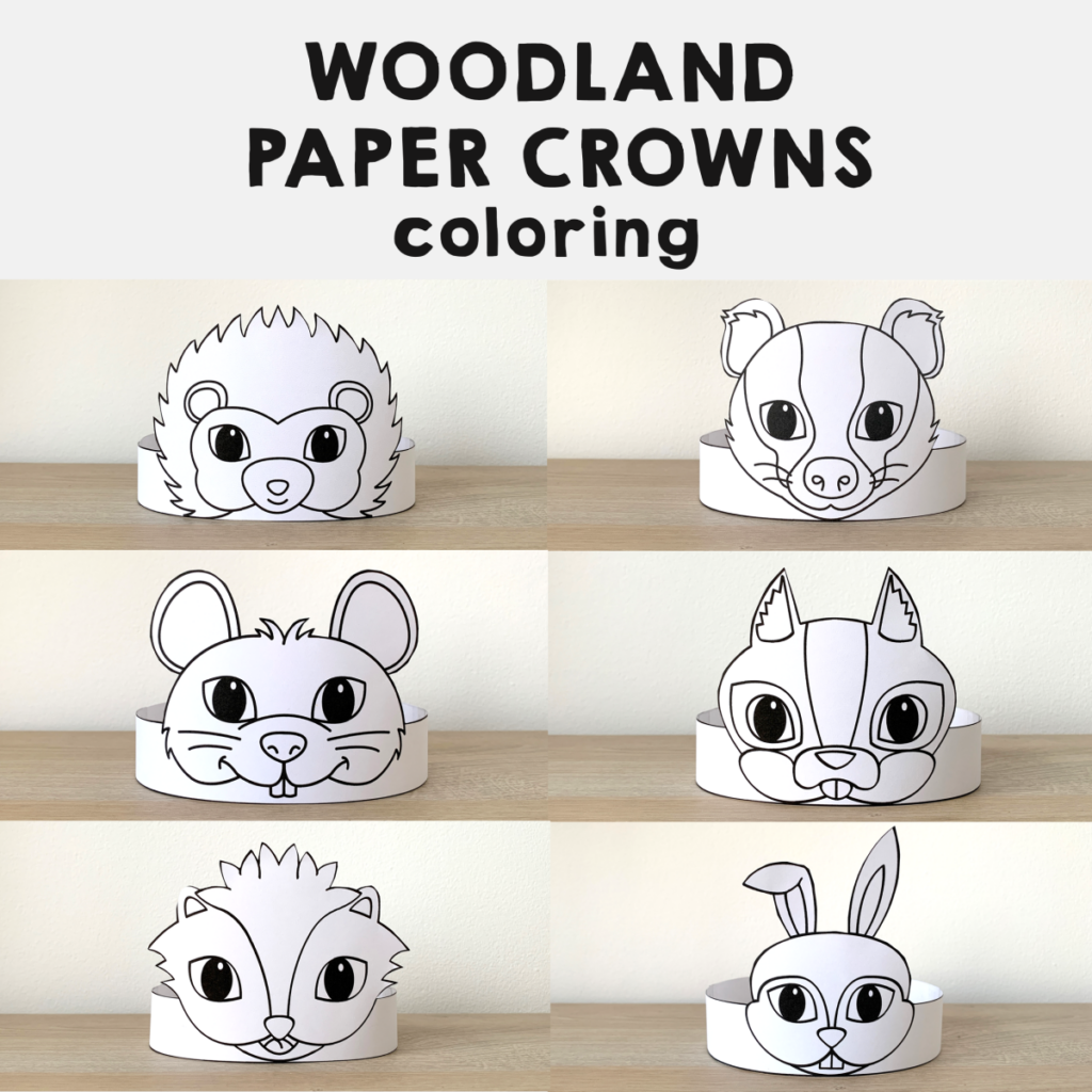 Woodland Animals Paper Crowns Printable Coloring Forest Craft Activity ...