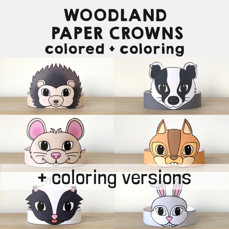 Woodland Animals Paper Crowns Printable Coloring Forest Craft Activity ...