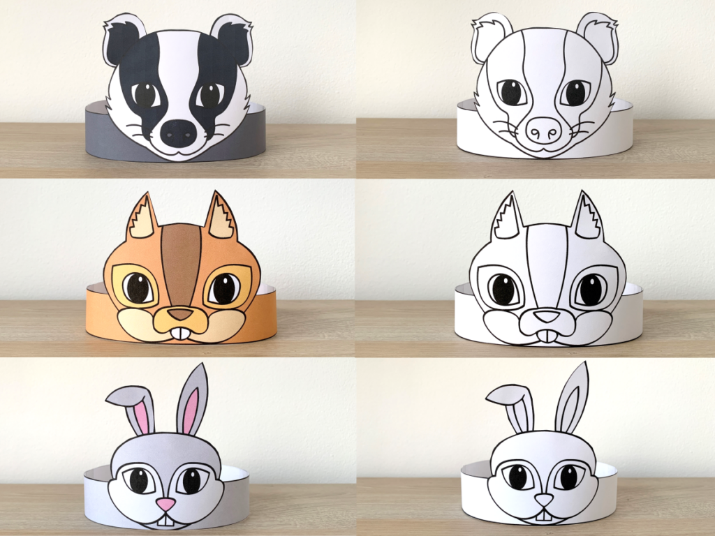 Woodland Animals Paper Crowns Printable Coloring Forest Craft Activity ...