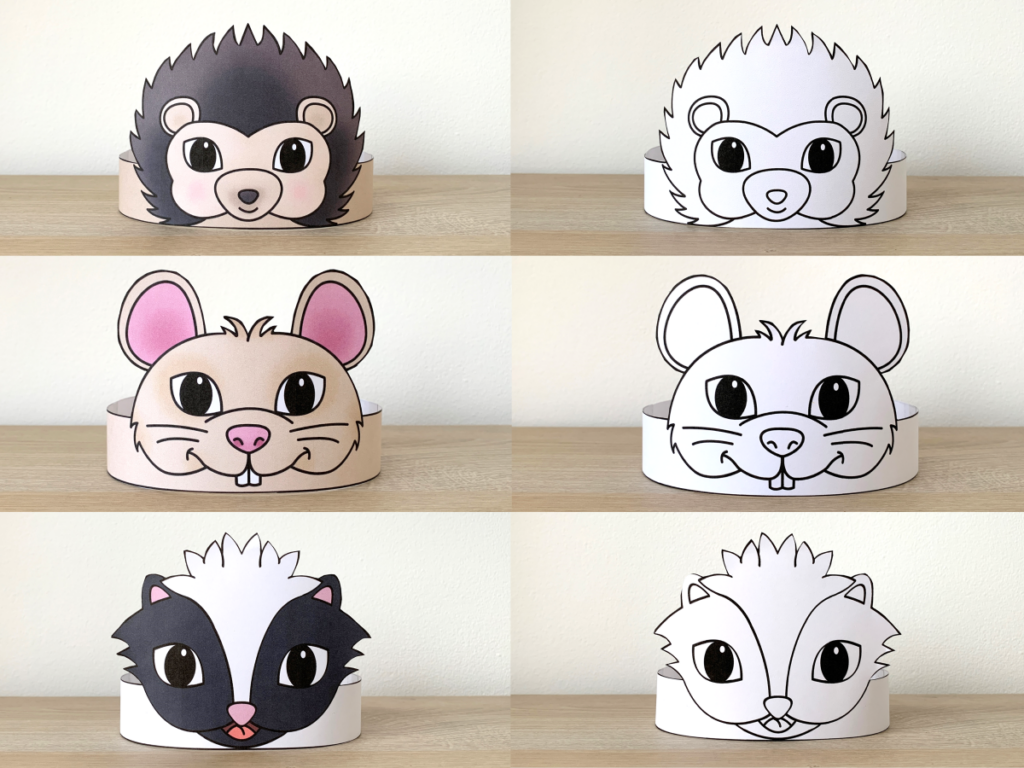 Woodland Animals Paper Crowns Printable Coloring Forest Craft Activity ...