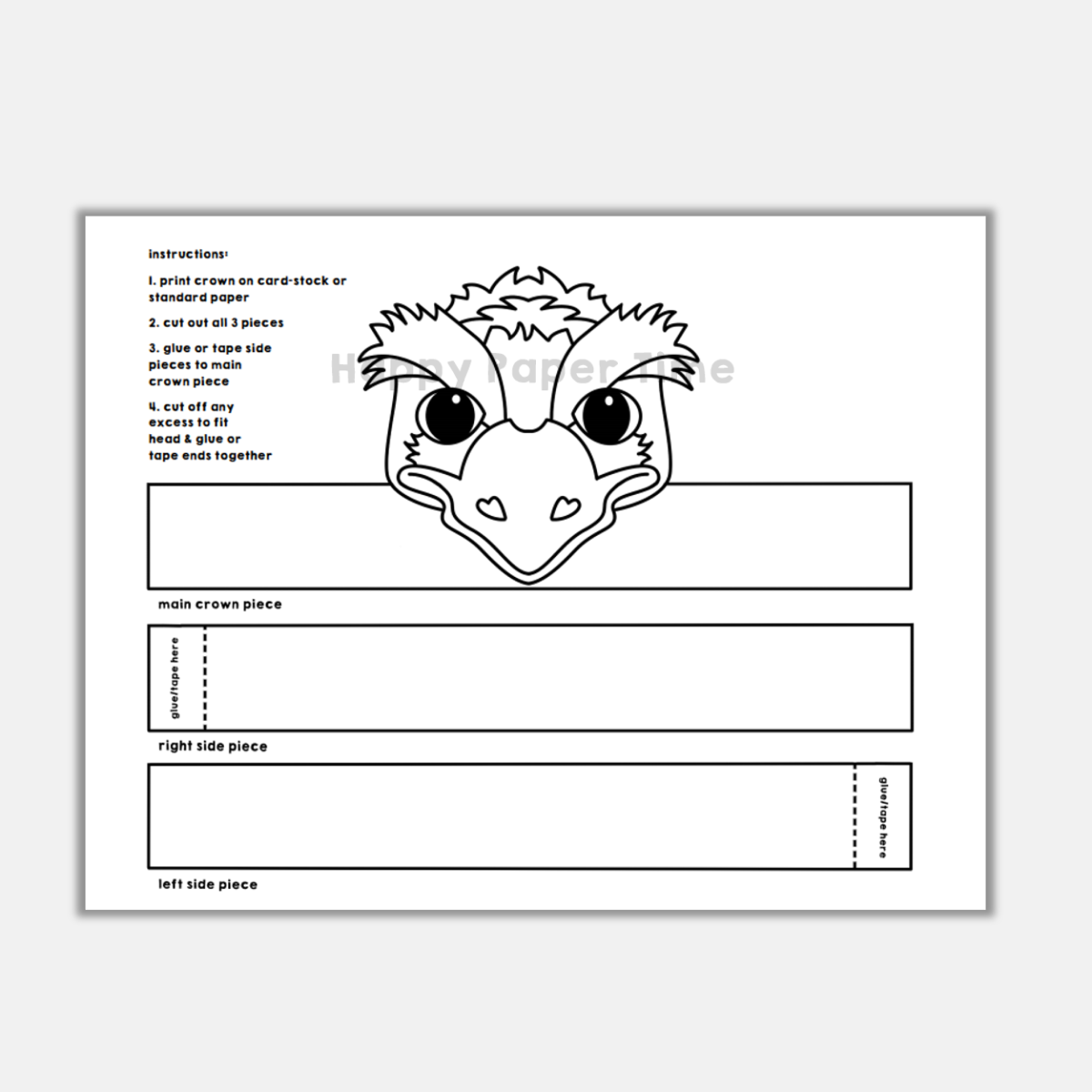 Emu Paper Crown Printable Australian Animal Coloring Craft | Made By ...