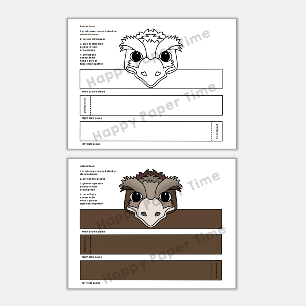 Emu Paper Crown Printable Australian Animal Coloring Craft | Made By ...