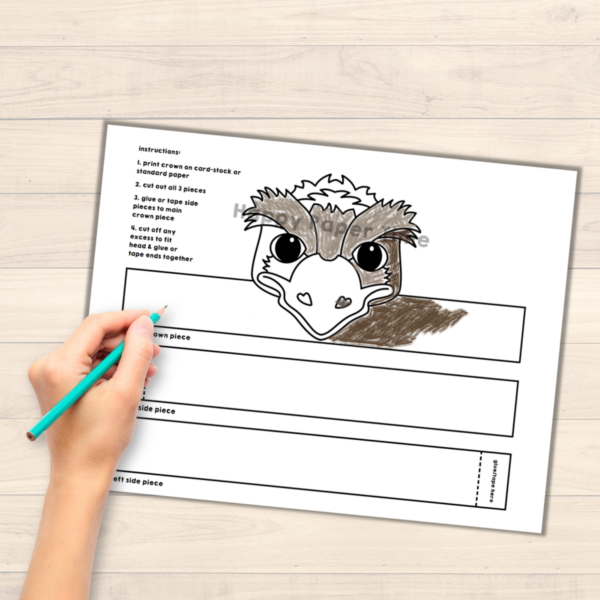 Emu Paper Crown Printable Australian Animal Coloring Craft | Made By ...