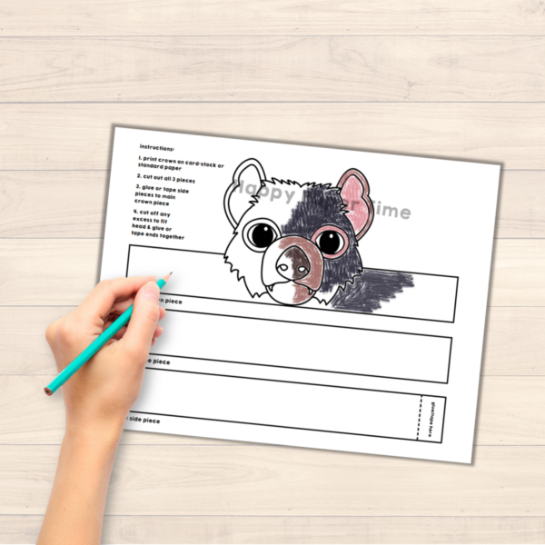 Tasmanian Devil Paper Crown Printable Australian Animal Coloring Craft ...