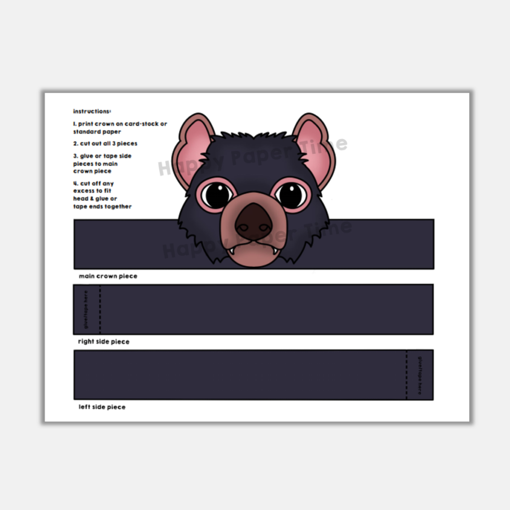 Tasmanian Devil Paper Crown Printable Australian Animal Costume Craft ...