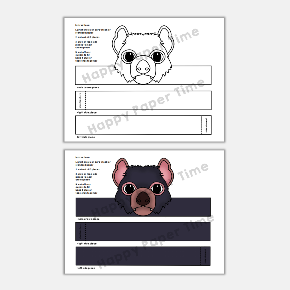 Tasmanian Devil Paper Crown Printable Australian Animal Coloring Craft ...