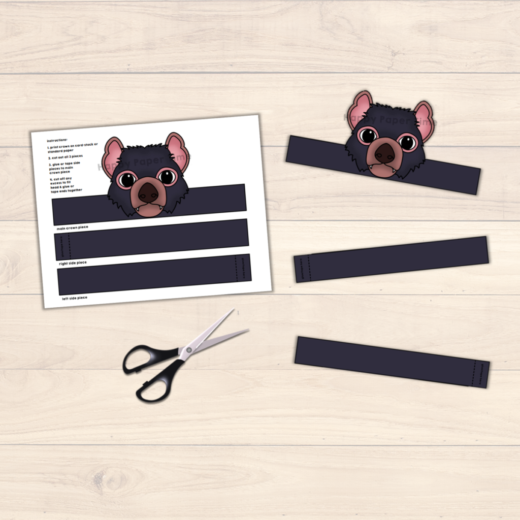 Tasmanian Devil Paper Crown Printable Australian Animal Coloring Craft ...