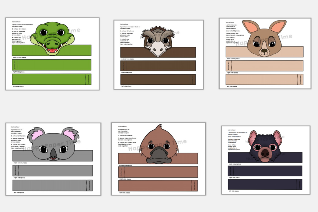 Australian Animals Paper Crowns Printable Coloring Costume Craft ...