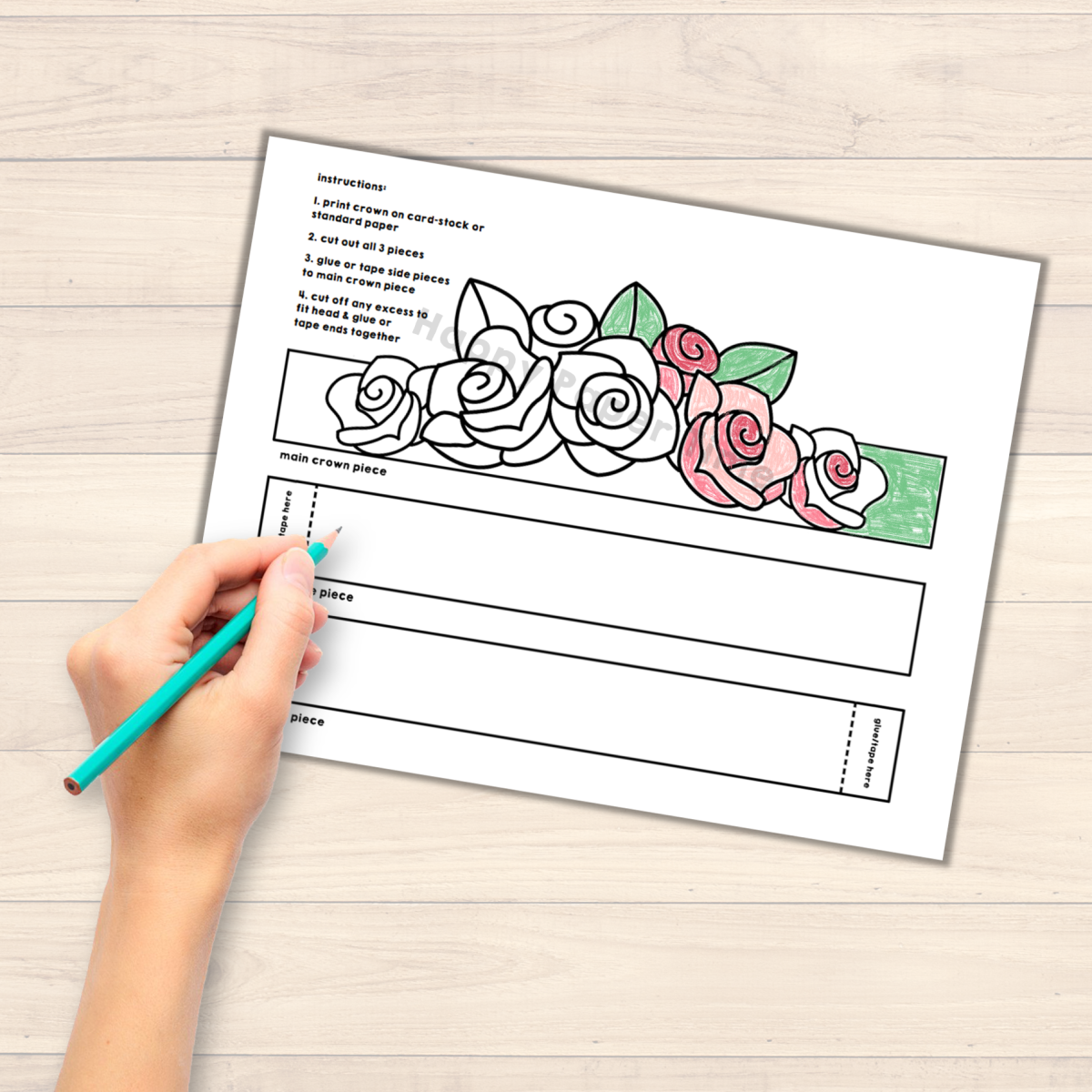Roses Paper Crown Printable Flower Spring Summer Coloring Craft | Made ...