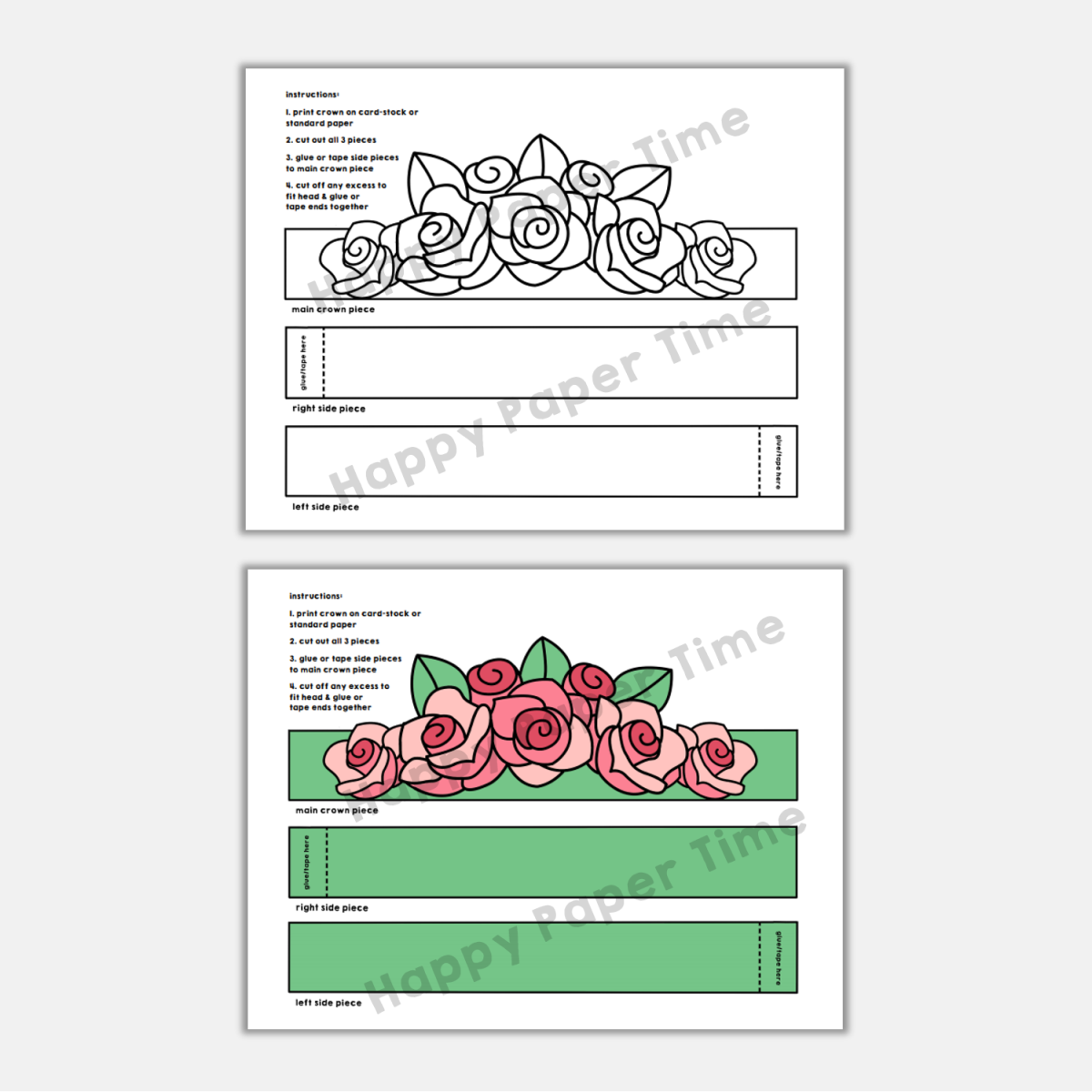 Roses Paper Crown Printable Flower Spring Summer Coloring Costume Craft ...