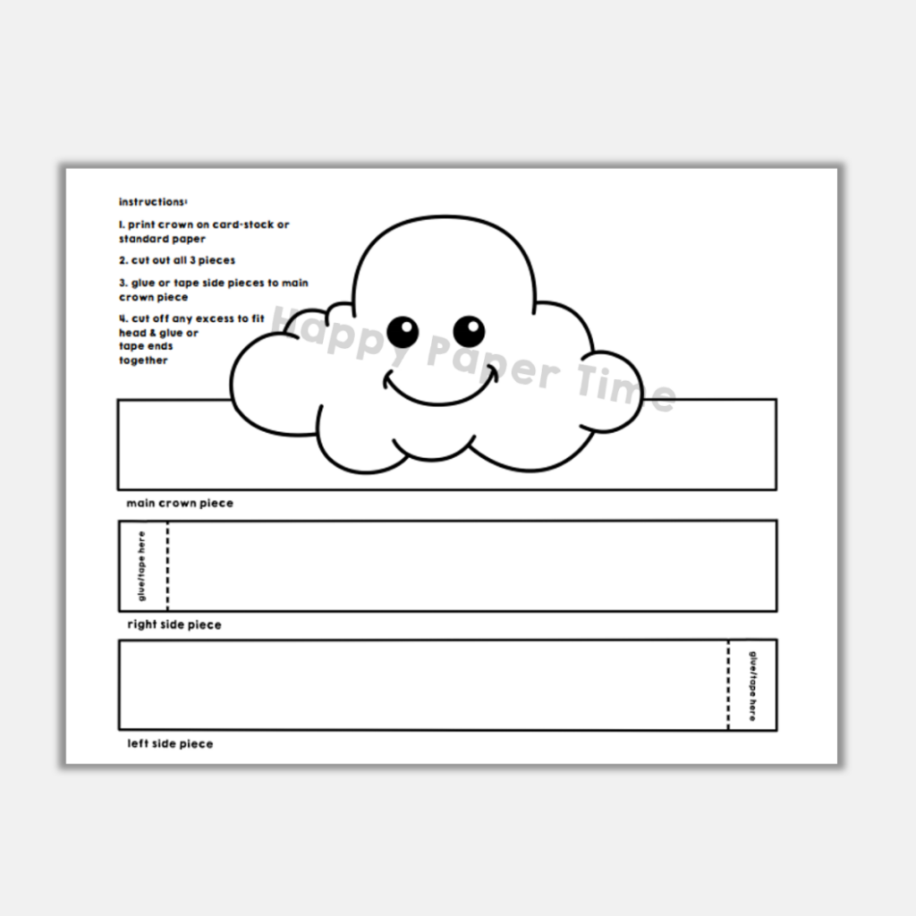 Cloud Paper Crown Printable Astronomy Weather Coloring Craft | Made By ...