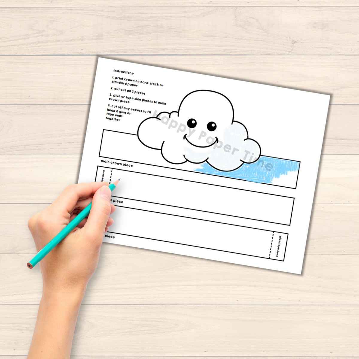 Cloud Paper Crown Printable Astronomy Weather Coloring Craft | Made By ...