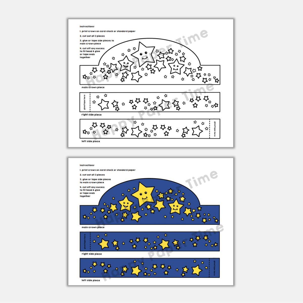 Stars Paper Crown Printable Astronomy Weather Coloring Costume Craft ...