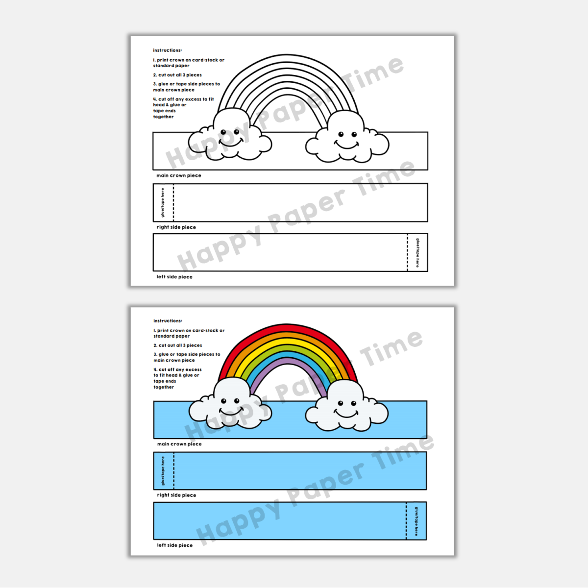 Rainbow Paper Crown Printable Spring Weather Coloring Costume Craft ...