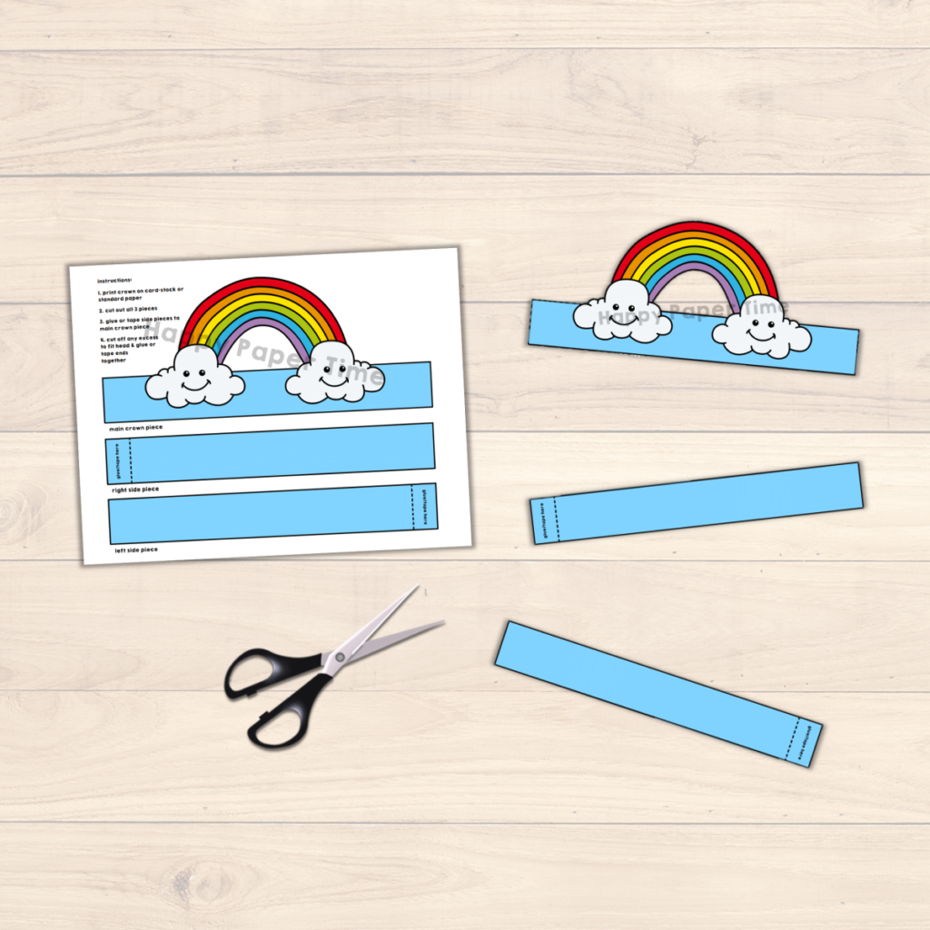 Rainbow Paper Crown Printable Spring Weather Coloring Costume Craft ...