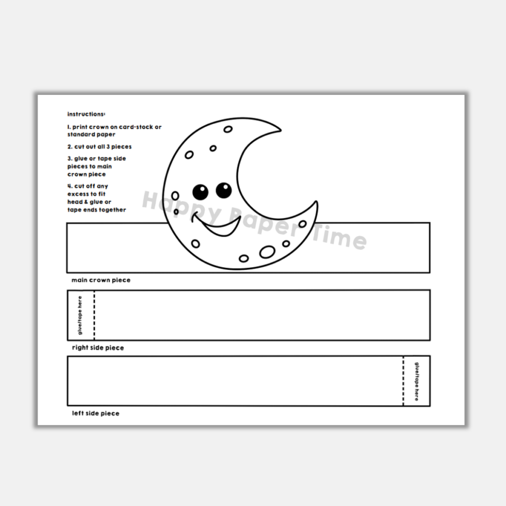 Moon Paper Crown Printable Astronomy Weather Coloring Craft | Made By ...