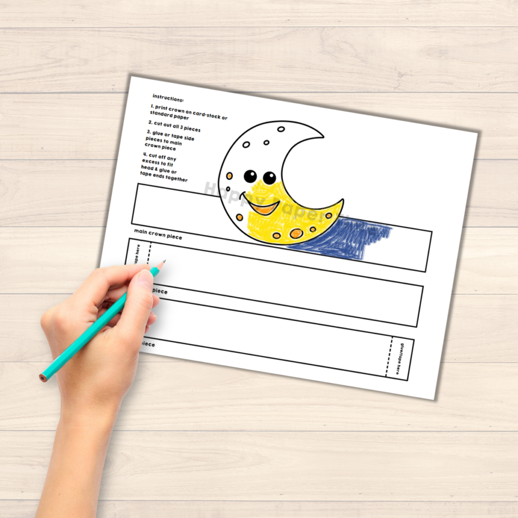 Moon Paper Crown Printable Astronomy Weather Coloring Craft | Made By ...