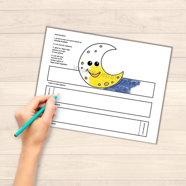 Moon Paper Crown Printable Astronomy Weather Coloring Craft | Made By ...