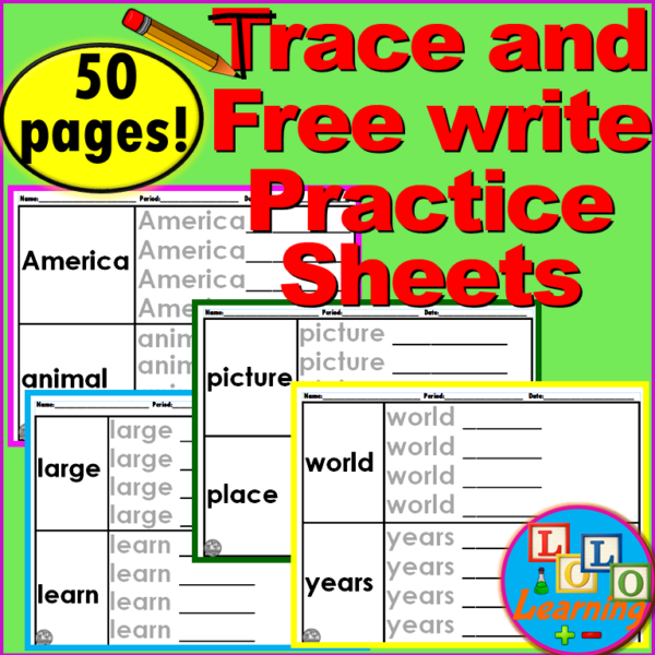 Trace and Free-Write Practice Sheets: 2nd 100 FRY SIGHT WORDS! 2nd-3rd ...