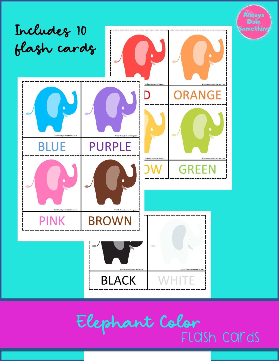 Color Flashcards | Preschool Flash Cards | Elephant Color Flash Cards ...