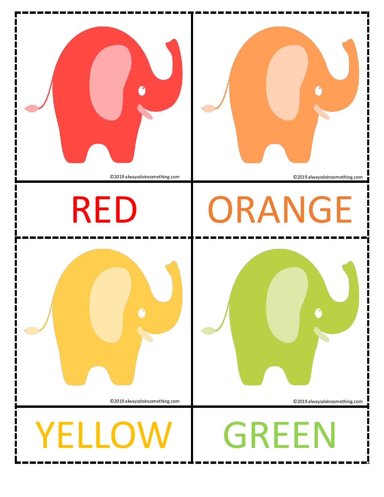 Color Flashcards | Preschool Flash Cards | Elephant Color Flash Cards ...