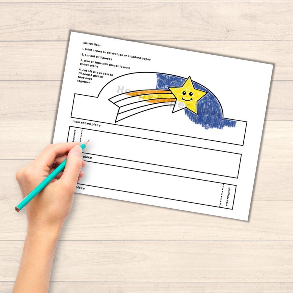 Shooting Star Paper Crown Printable Astronomy Weather Coloring Craft ...