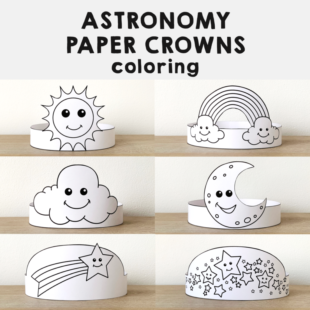 Astronomy Paper Crowns Headbands Printable Coloring Sky Craft Activity ...