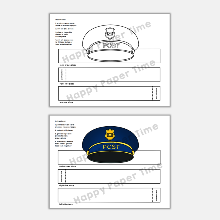 Postman Mail Carrier Hat Cap Paper Crowns Printable Coloring Craft ...