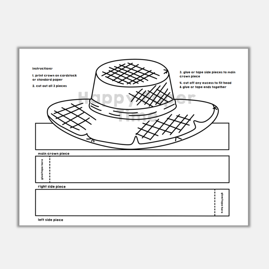 Farmer Straw Hat Gardener Paper Crown Printable Coloring Craft Activity ...