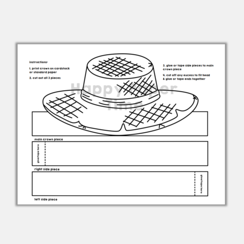 Farmer Straw Hat Gardener Paper Crown Printable Coloring Craft Activity ...