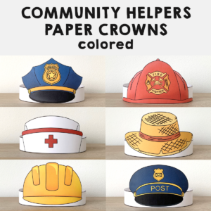 Community Helpers Paper Hats Career Day Printable Paper Costume Craft ...