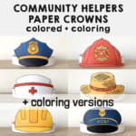 Community Helpers Paper Hats Career Day Printable Paper Coloring Craft ...